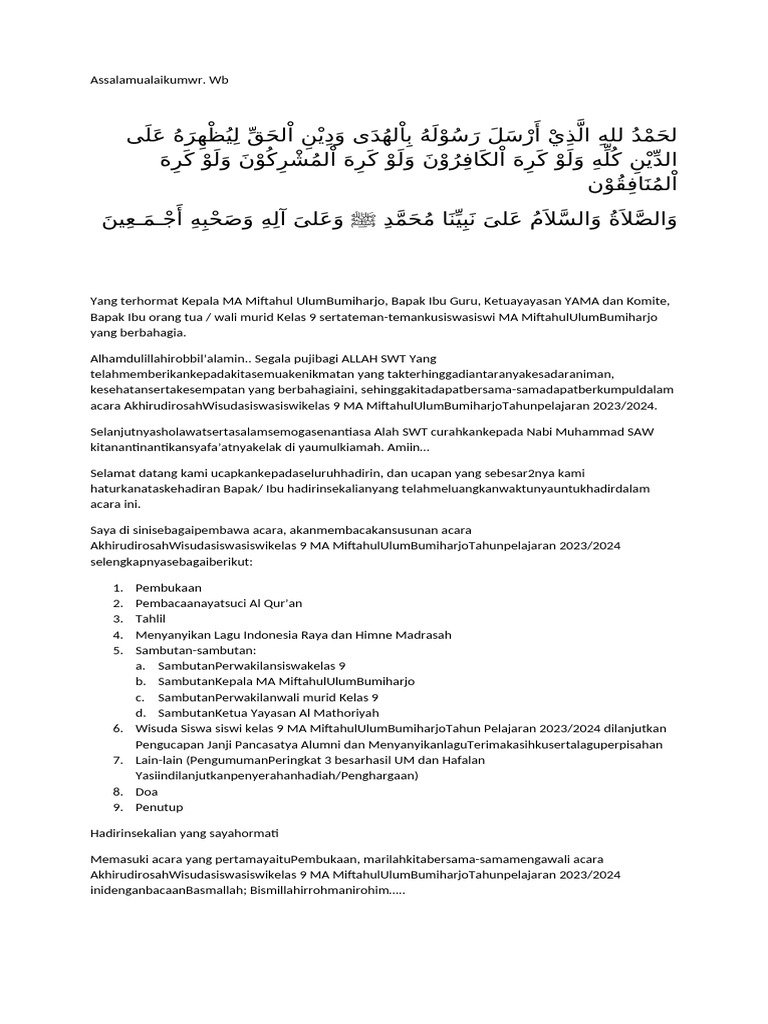 Susunan Acara Perpisahan Mts 24 | PDF | Seni & Disiplin Bahasa