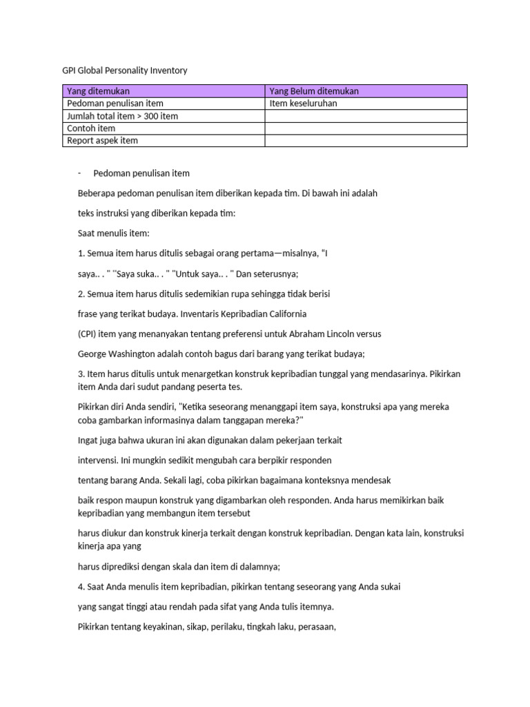 GPI Global Personality Inventory | PDF