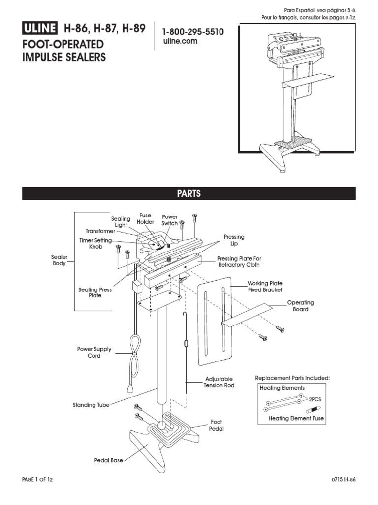 H-86, H-87, H-89 Foot-Operated Impulse Sealers: Parts | PDF