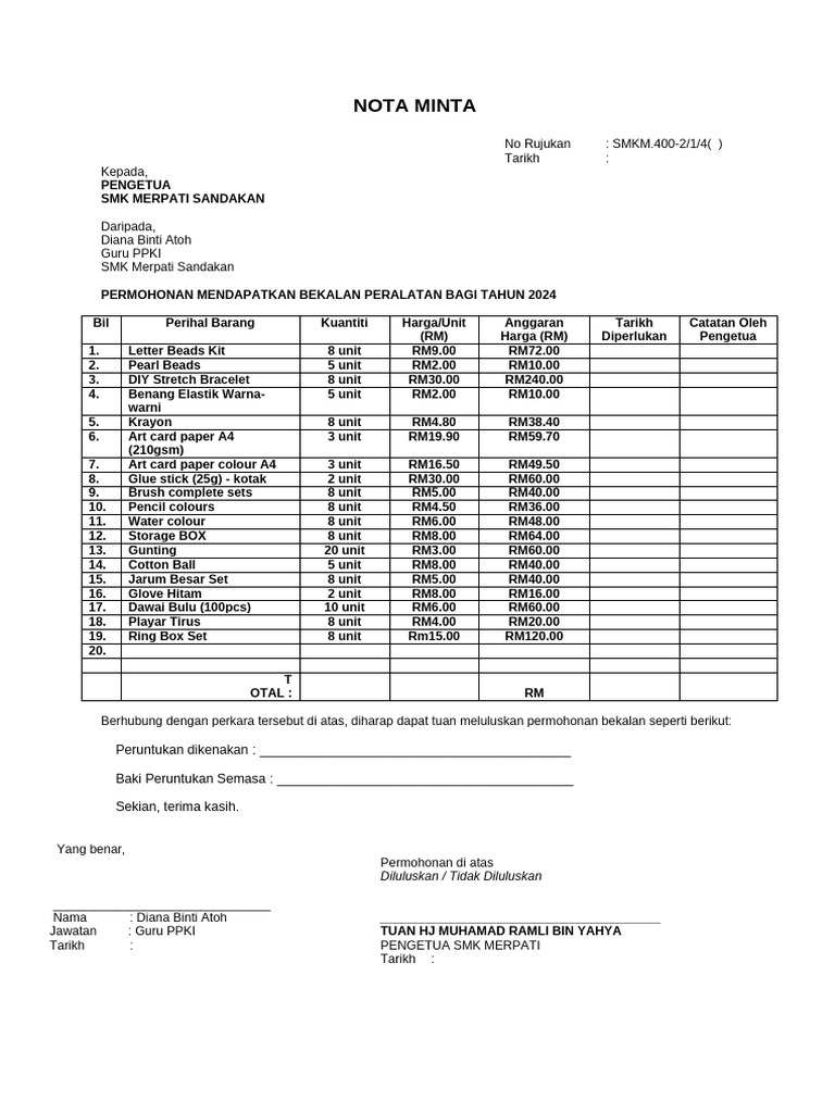 Contoh Nota Minta | PDF