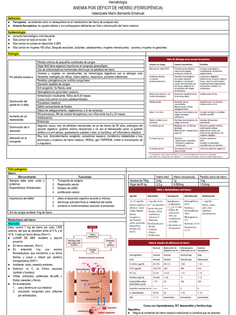 Anemia Por Déficit de Hierro (Ferropénica) | PDF | Medicina CLINICA ...