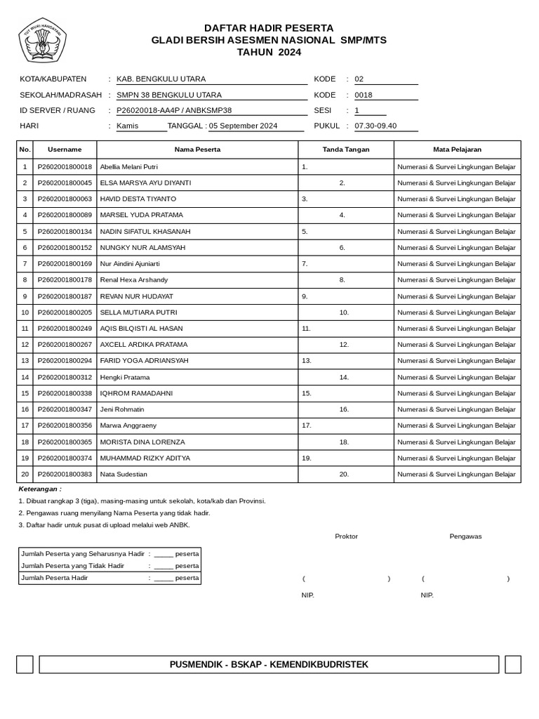 Daftar Hadir H2 | PDF