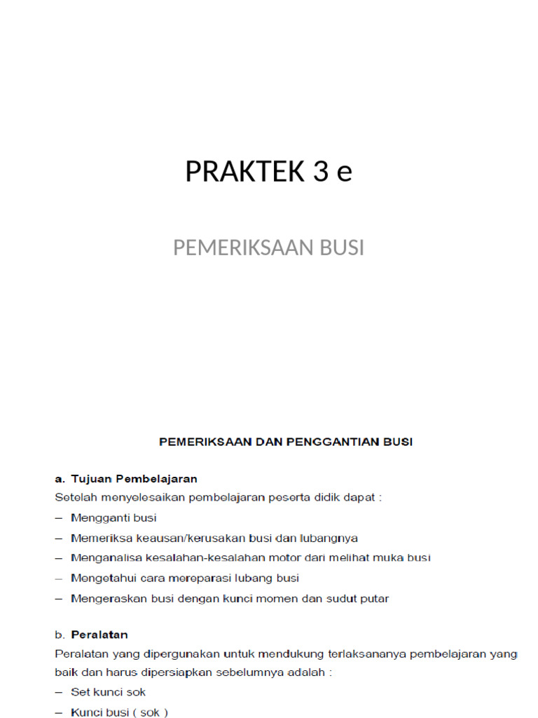Paktek 3 e Pemeriksaan Dan Penggantian Busi | PDF