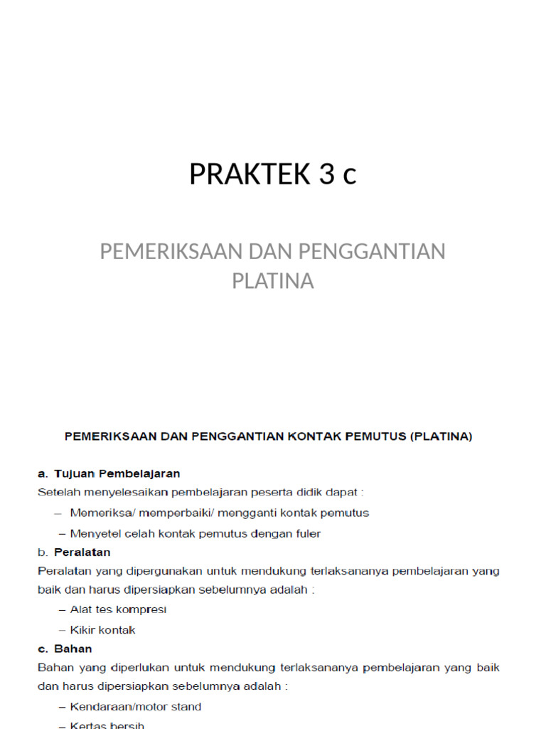 Praktek 3 C Pemeriksaan Dan Penggantian Platina | PDF