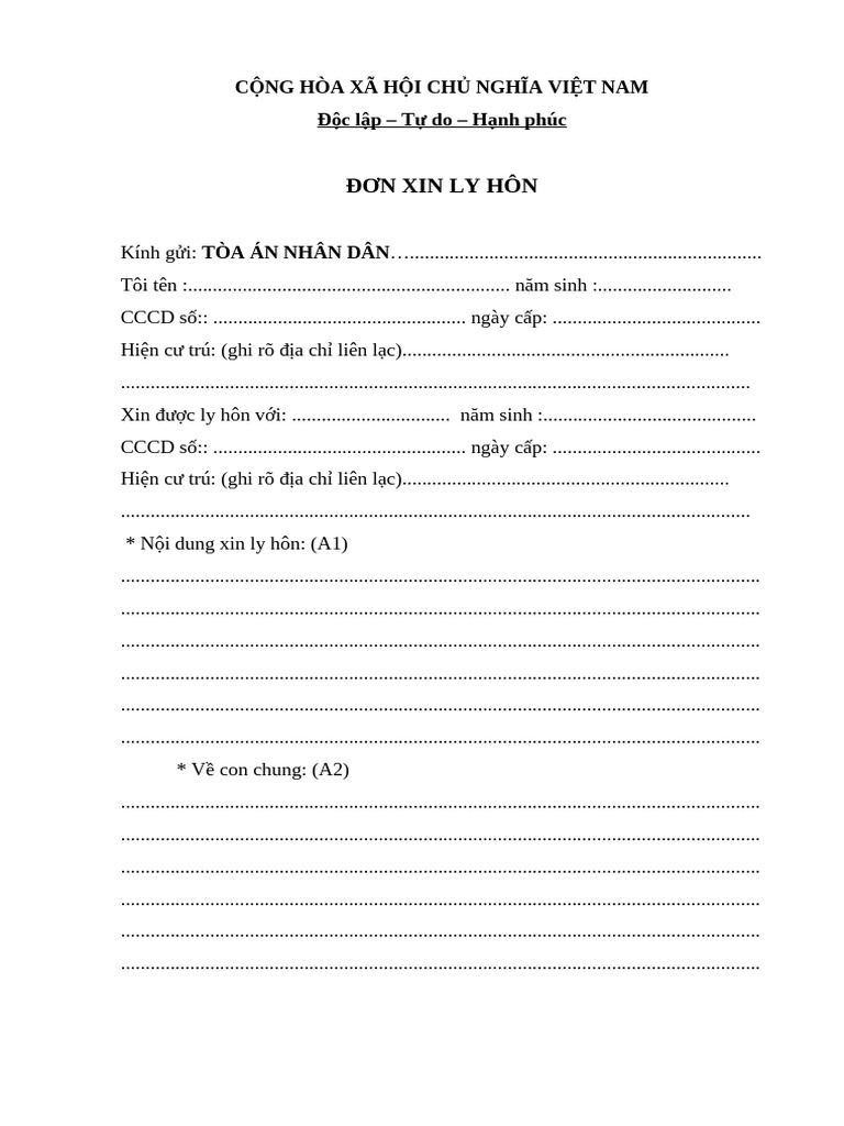 Mau Don Xin Ly Hon Ban Cap Nhat Moi Nhat | PDF