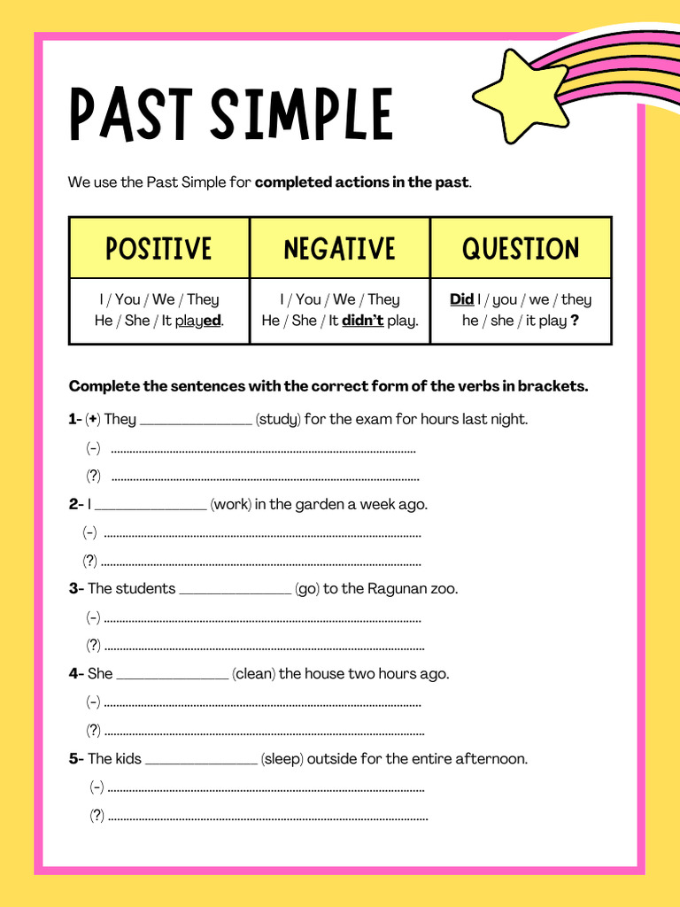 Past Simple Worksheet in Orange Pink Retro Style | PDF