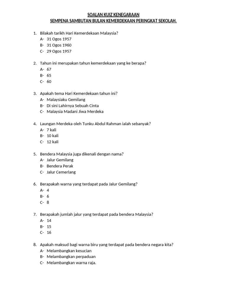Kuiz Merdeka 2024 | PDF