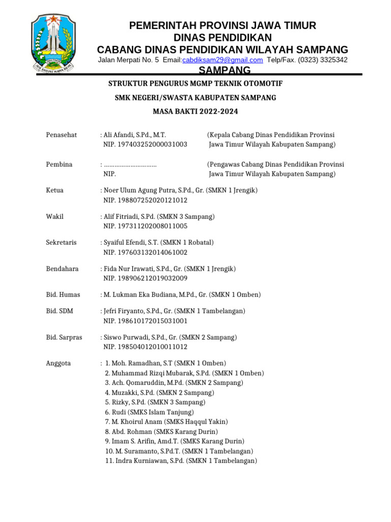 Struktur Pengurus MGMP Teknik Otomotif | PDF