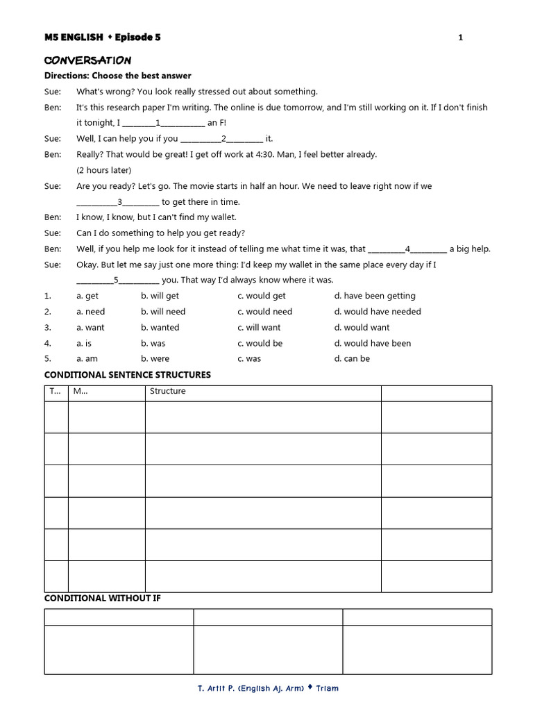 Conversation: M5 ENGLISH Episode 5 | PDF