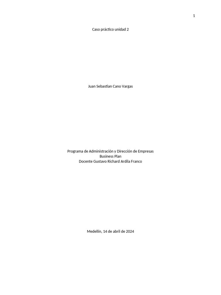 Caso Practico Unidad 2 - Business Plan | PDF