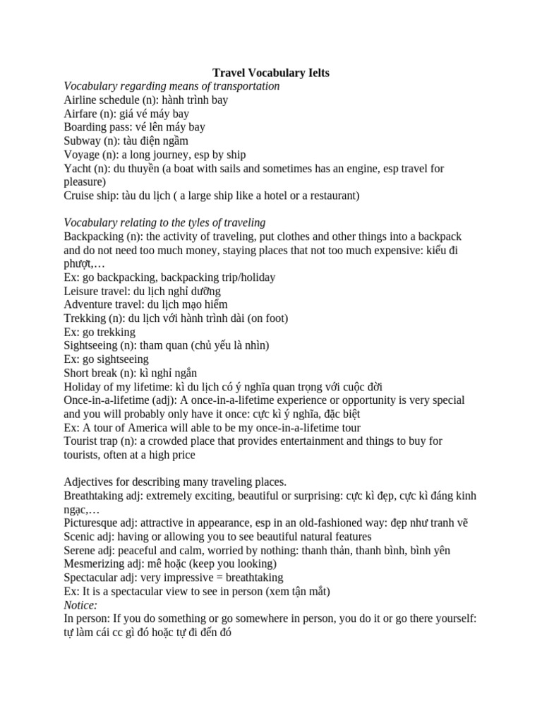 Travel Vocabulary Ielts | PDF