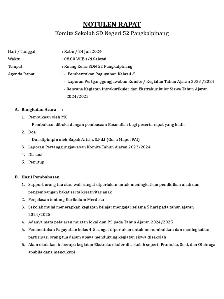 Notulen Rapat | PDF