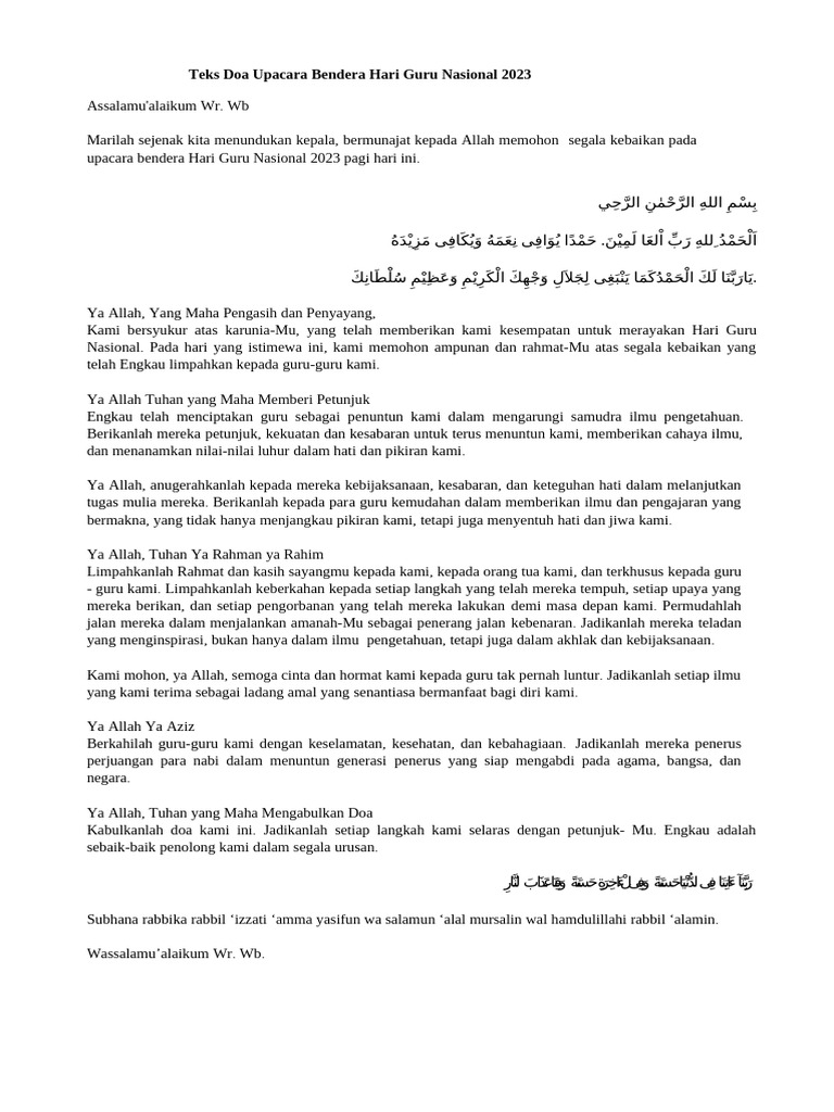 Teks Doa Upacara Bendera Hari Guru Nasional | PDF