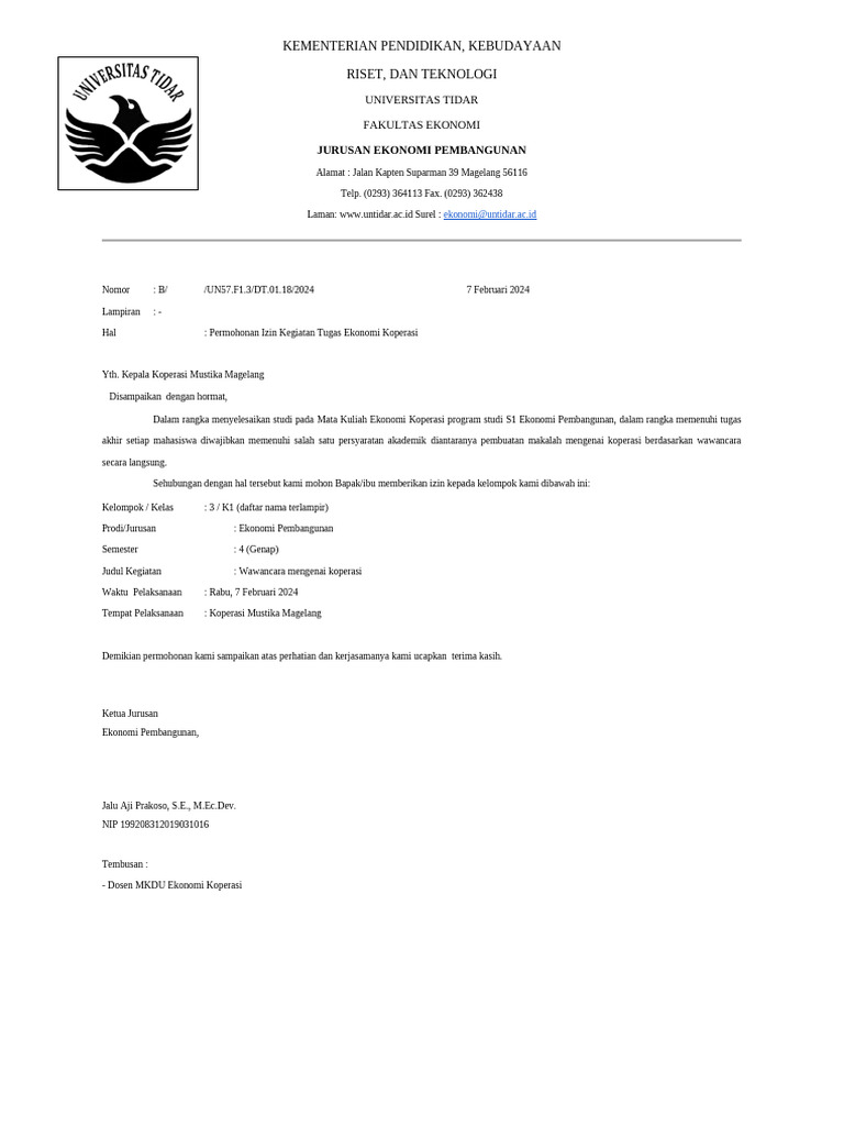 Kelompok 3 - Surat Izin PJBL Jurusan EP | PDF