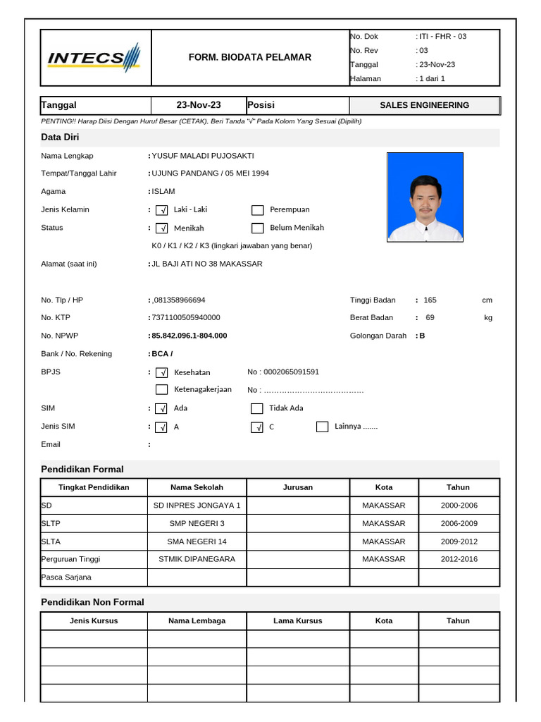 03 Form Biodata Pelamar Iti-fhr-03_rev 03 | PDF 03 Form Biodata Pelamar Iti-fhr-03_rev 03 | PDF