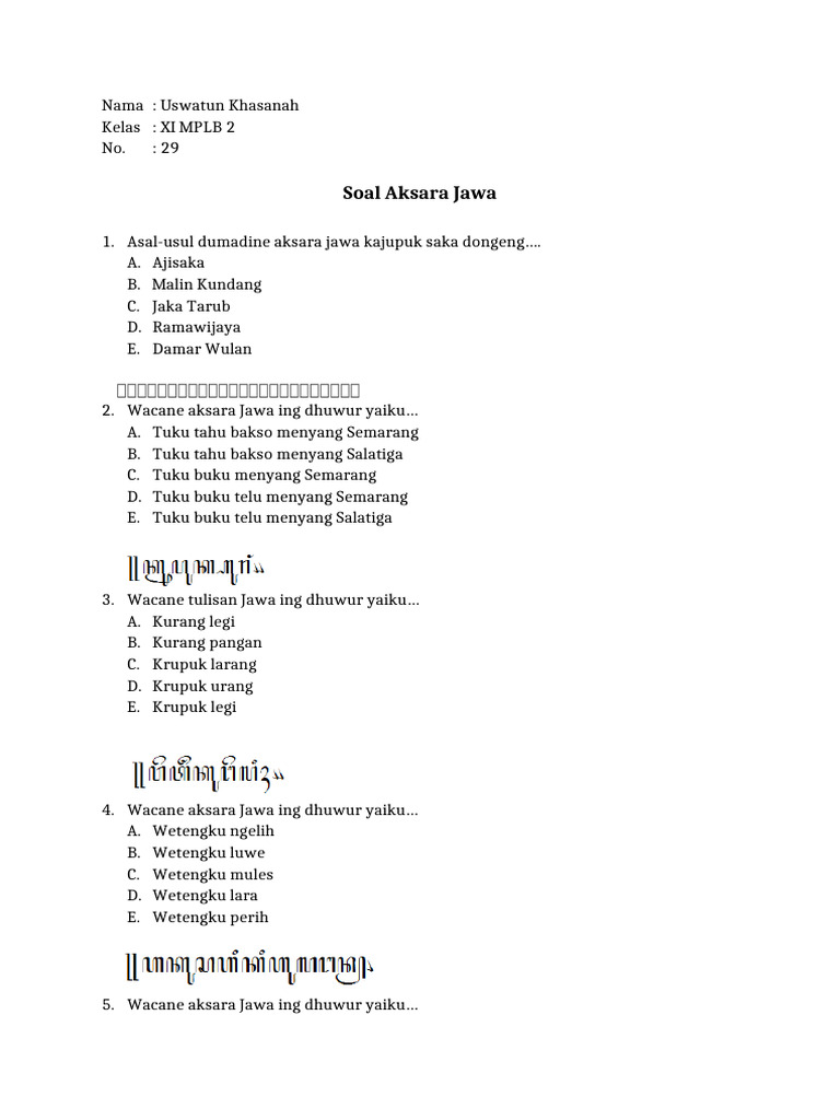 Soal Aksara Jawa | PDF