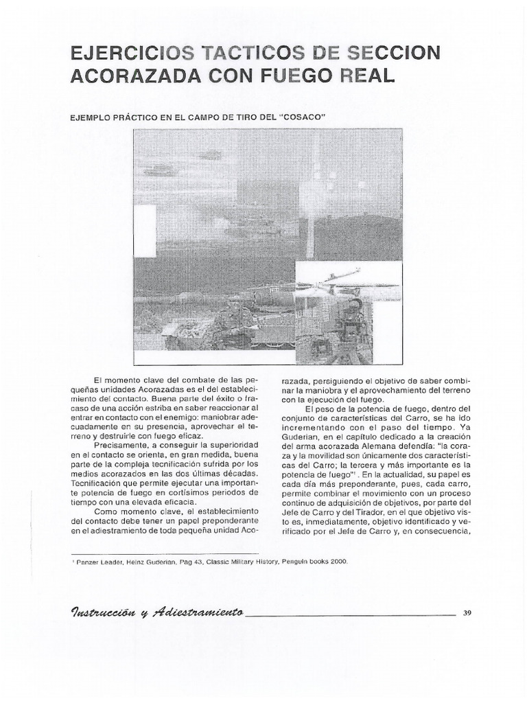 VALDES, Pedro, Ejercicios Tácticos de Sección Acorazada Con Fuego Real, Memorial de Infantería ...