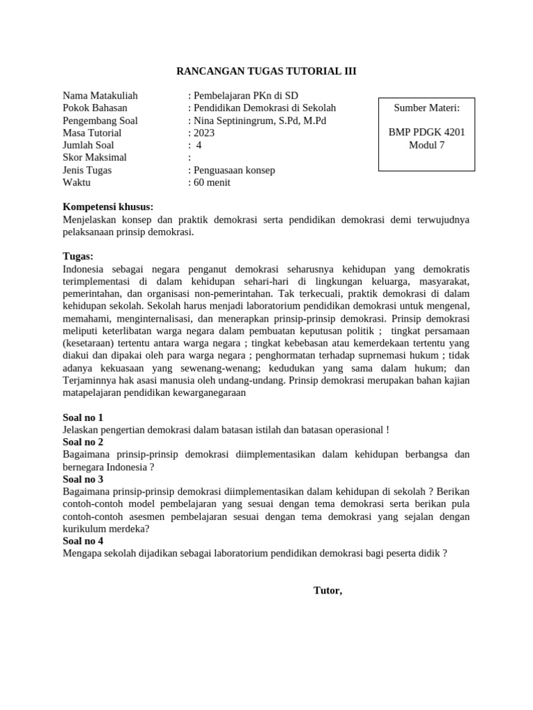 RANCANGAN TUGAS TUTORIAL III | PDF