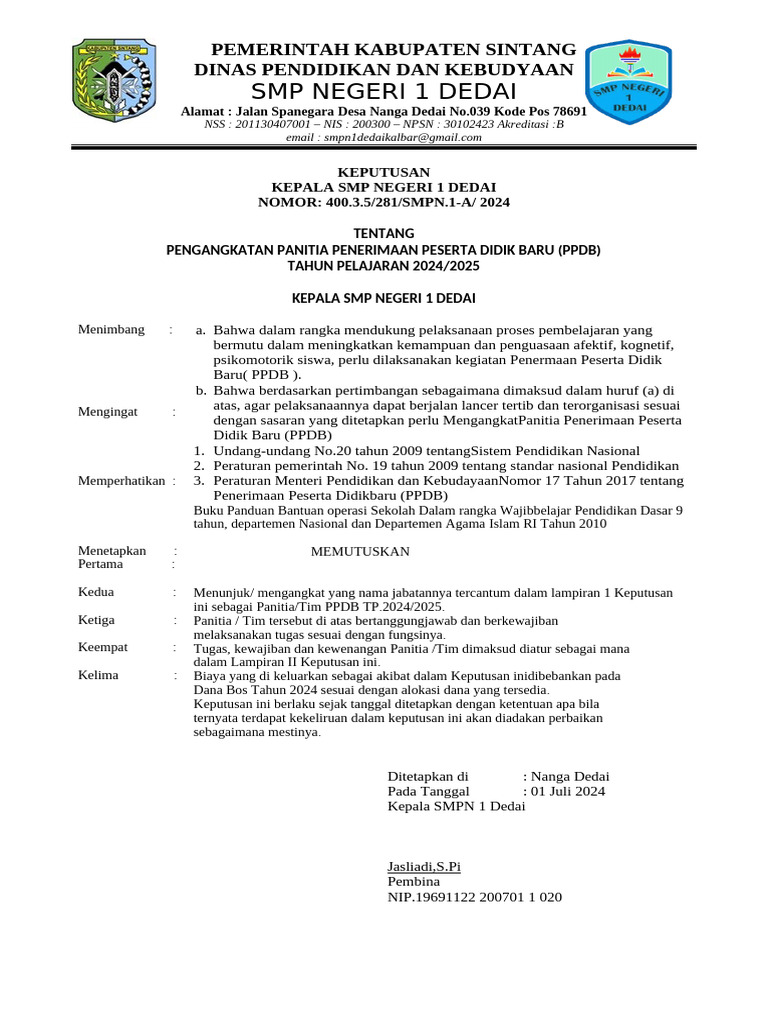 SK - PPDB Ta.2024-2025 | PDF