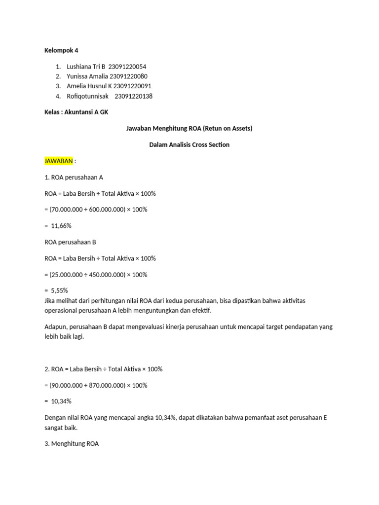 Jawaban Alk Analisis Cross Section Kelompok 4 | PDF