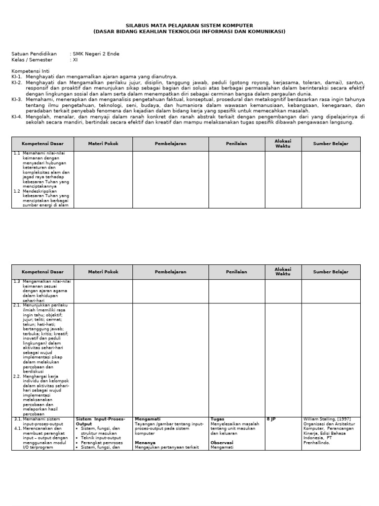 12.TIK C1 SILB XI SilabusSistemKomputer | PDF