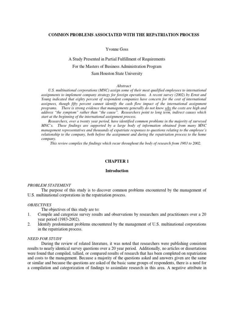 Repatriation Process | PDF | Turnover (Employment) | Return On Investment