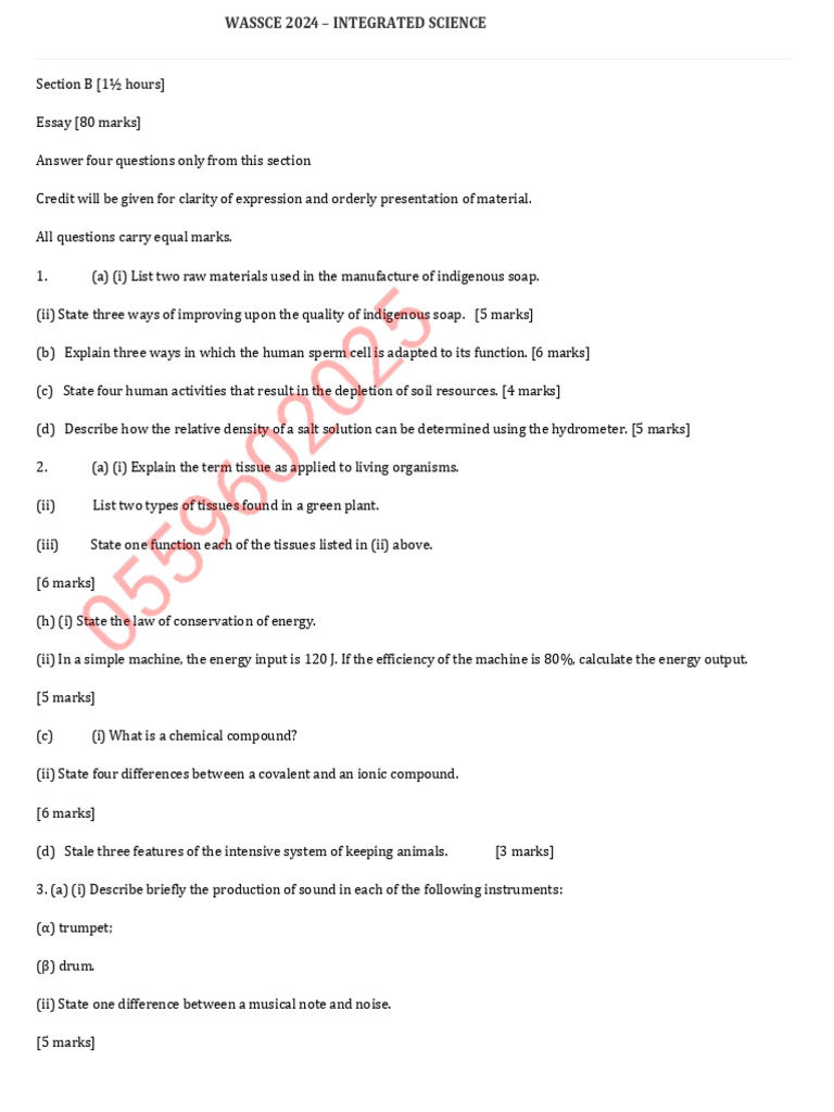 2024 Wassce Integrated Science 2 | PDF