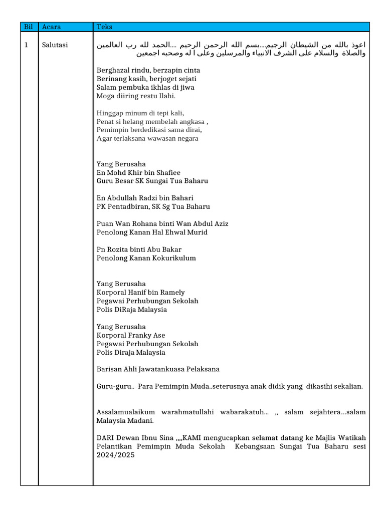 Teks Emcee Pelantikan Pemimpin Muda | PDF