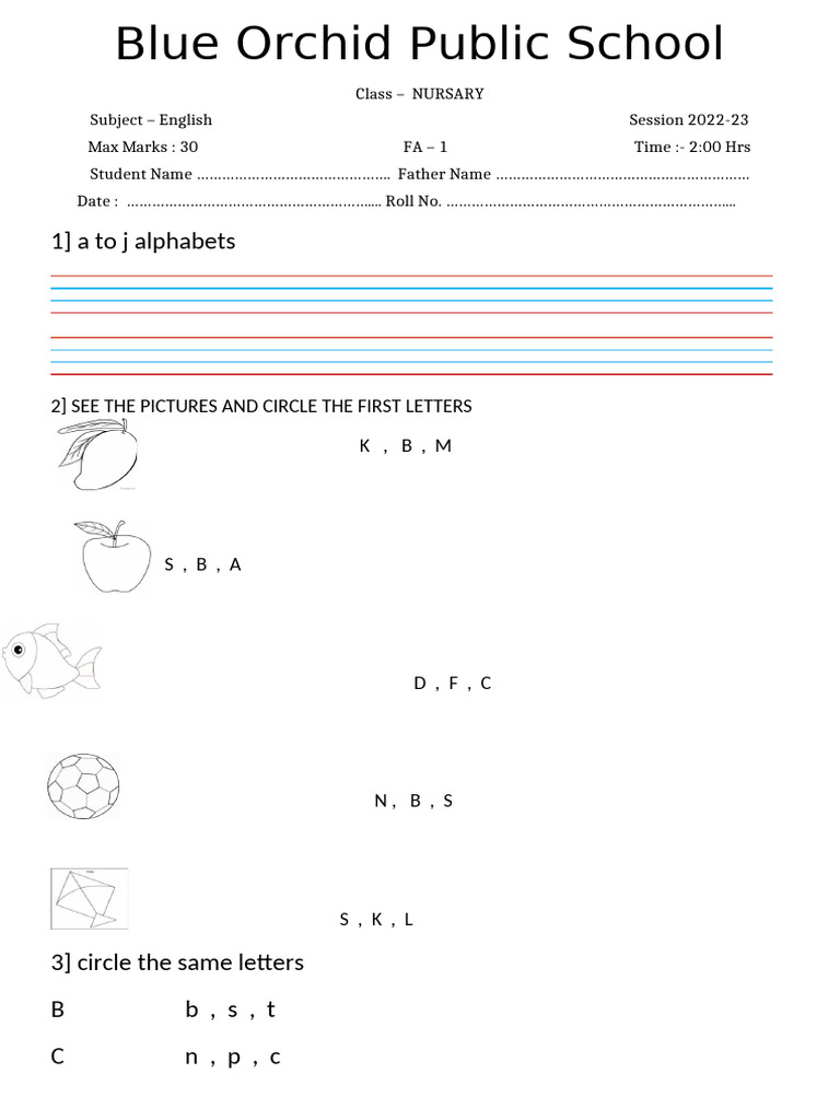 Class Nursery English | PDF