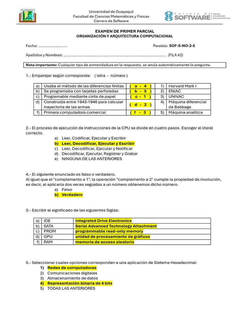 25-Oac - Examen de Primer Parcial - Fila 2 Solucionado | PDF
