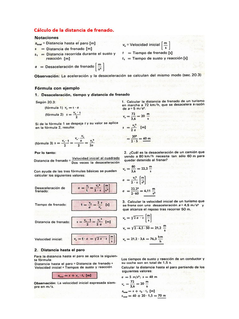 Cálculo de La Distancia de Frenado | PDF Cálculo de La Distancia de Frenado | PDF