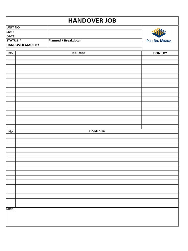 HandOver Job Form | PDF