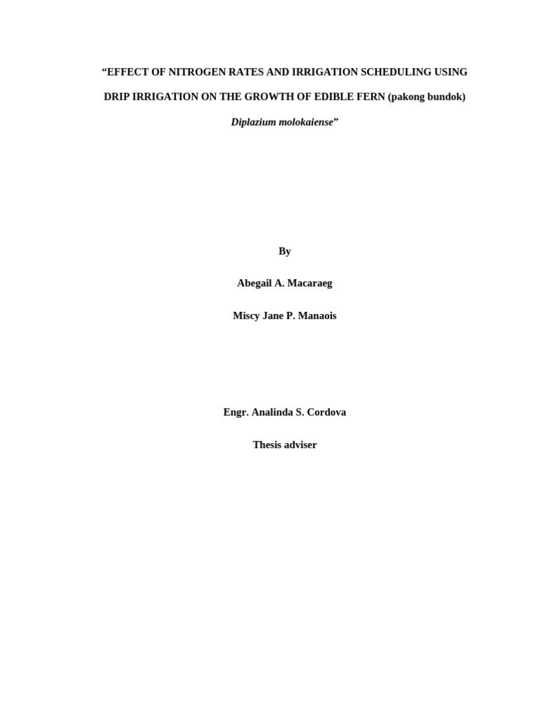 THESIS-Diplazium-molokaiense-Pakong-bundok-OUTLINE 2 | PDF