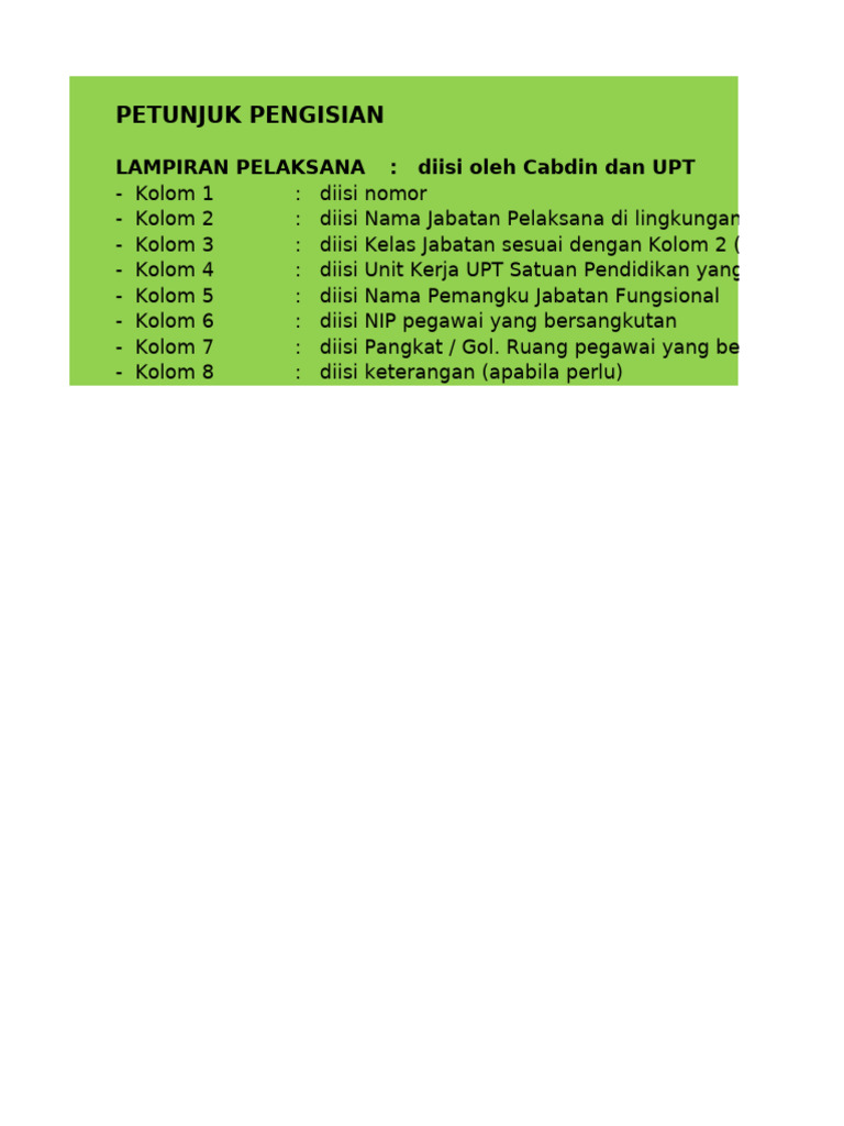 Data Jabatan Pelaksana Dan Katu Upt | PDF