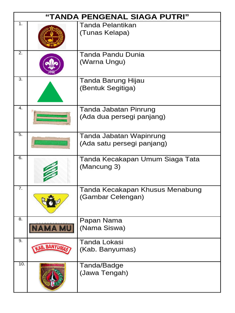 Tanda-Atribut Pengenal Siaga Putra Putri | PDF | Griya & Taman