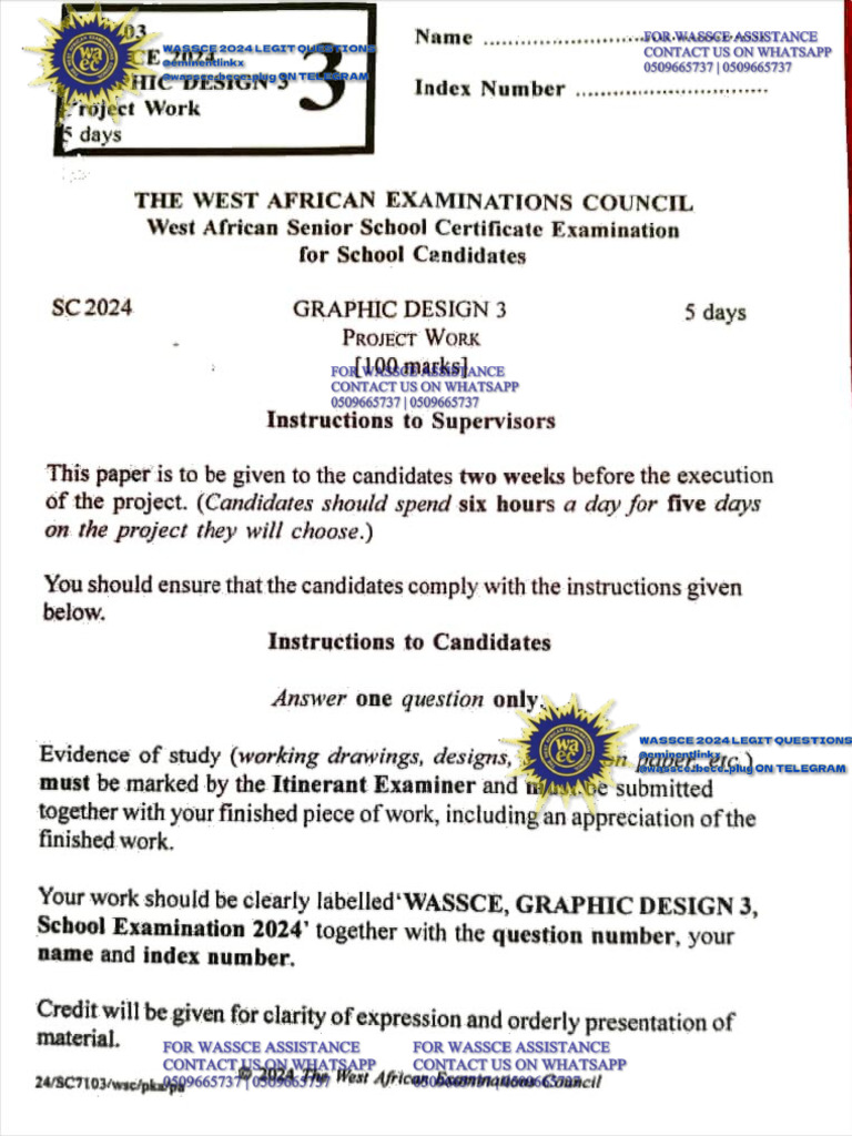 GRAPHIC DESIGN INSTRUCTIONS TO SUPERVISORS Wassce 2024 | PDF