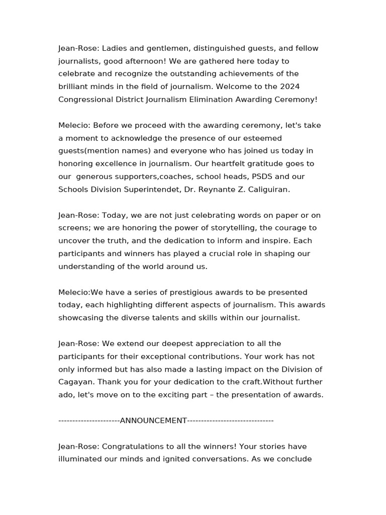 2024 Journalism Excellence Awards Ceremony | PDF