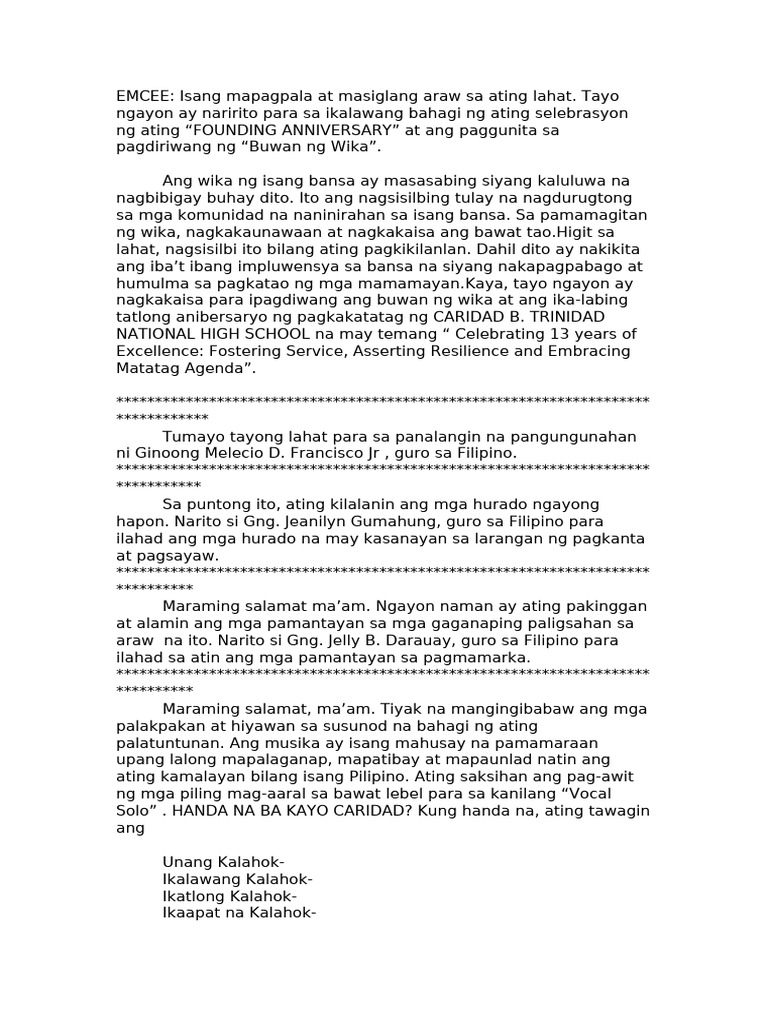 Emcee Script-Buwan NG Wika | PDF