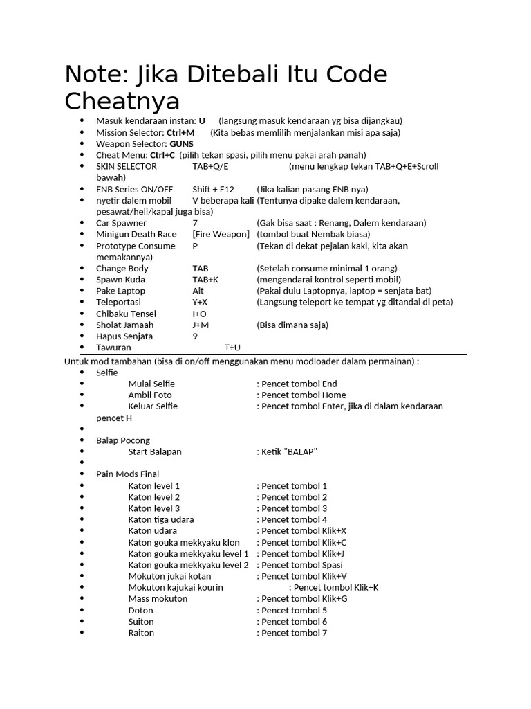 GTA San Andreas Cheat Codes Guide | PDF