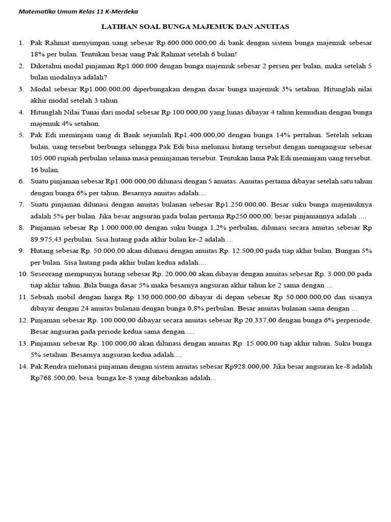 Latihan Soal Bunga Majemuk Dan Anuitas TH 2024 | PDF