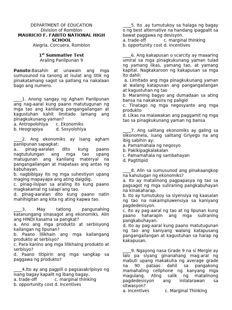 Ap 1st Summative | PDF