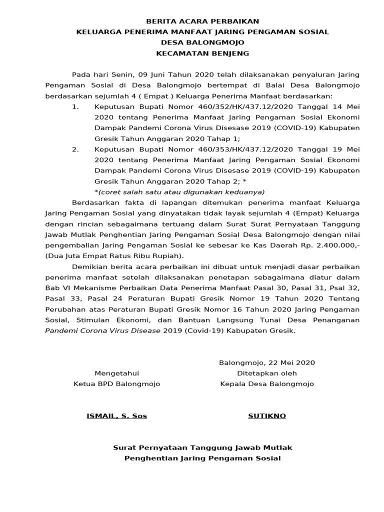 Contoh Ba Dan Sptjm Perbaikan | PDF