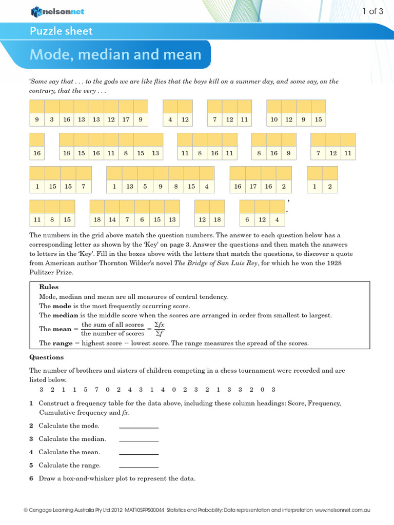 Puzzle Sheet Mode, Median and Mean | PDF