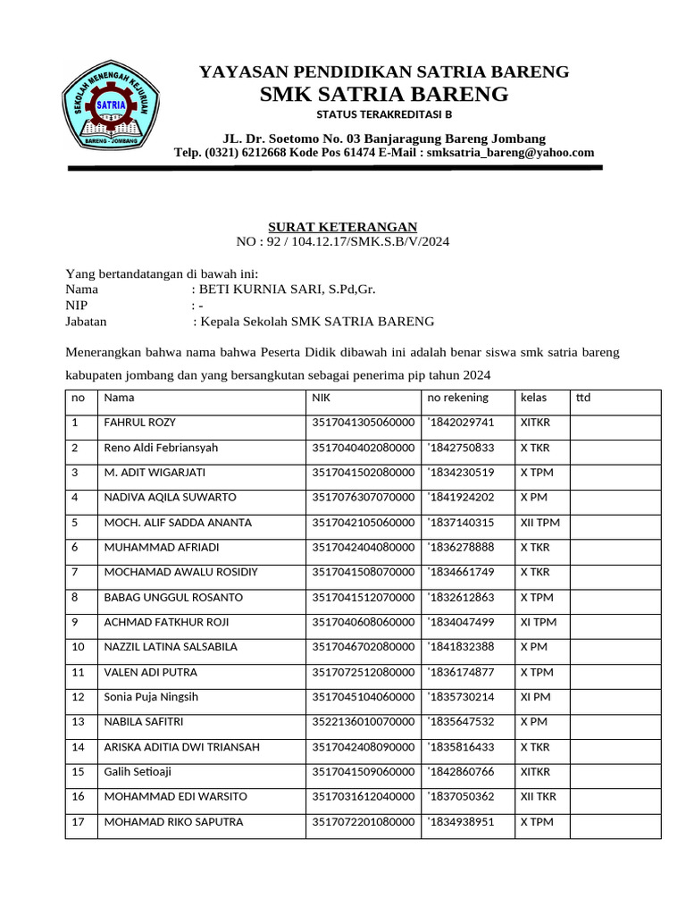 Daftar Hadir Pip 2023 | PDF