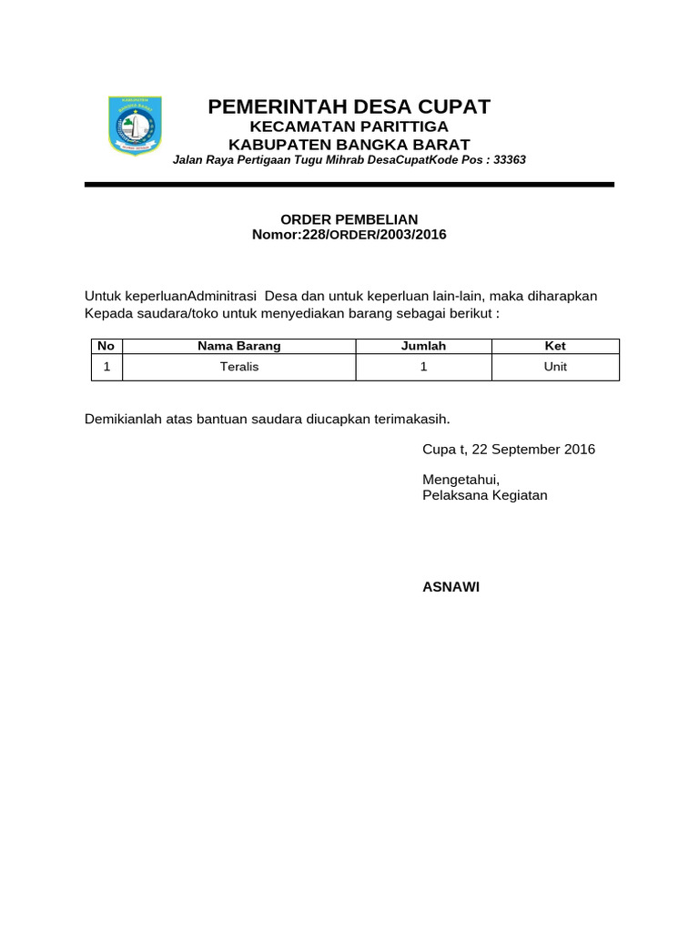 Nota Order 2016 | PDF
