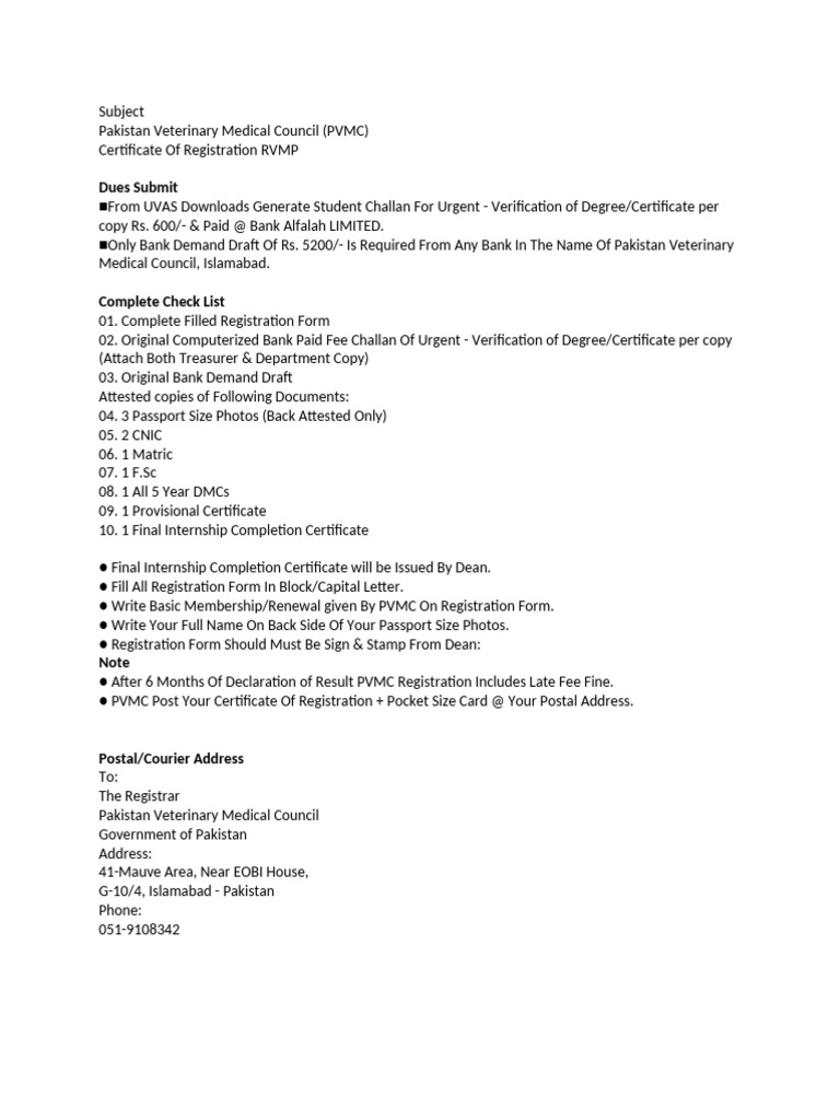 Procedure For PVMC Registration | PDF | Business