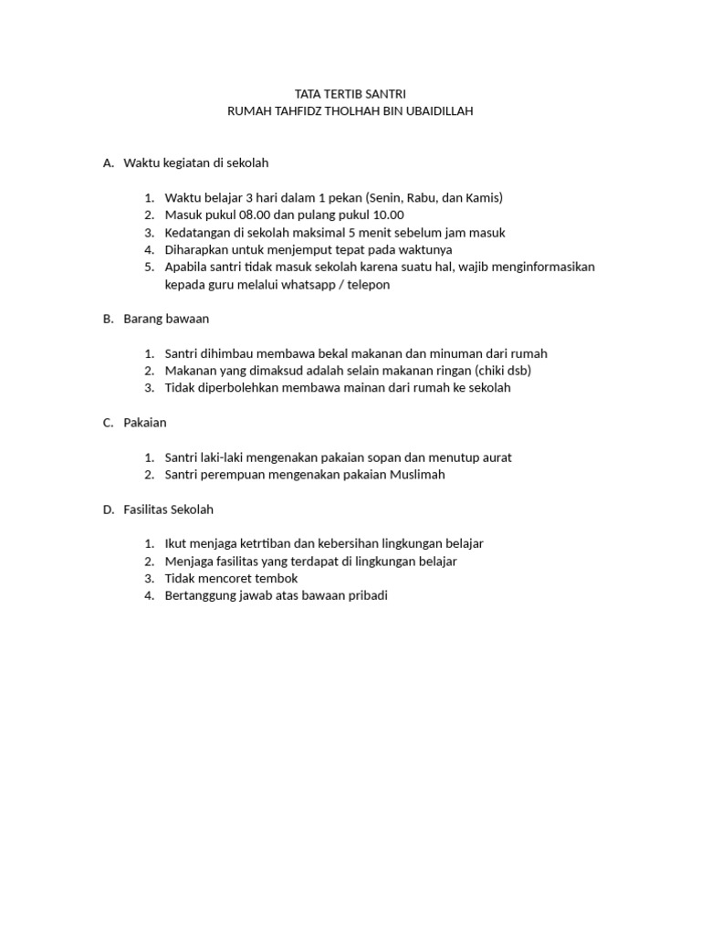 Tata Tertib Santri RTT | PDF