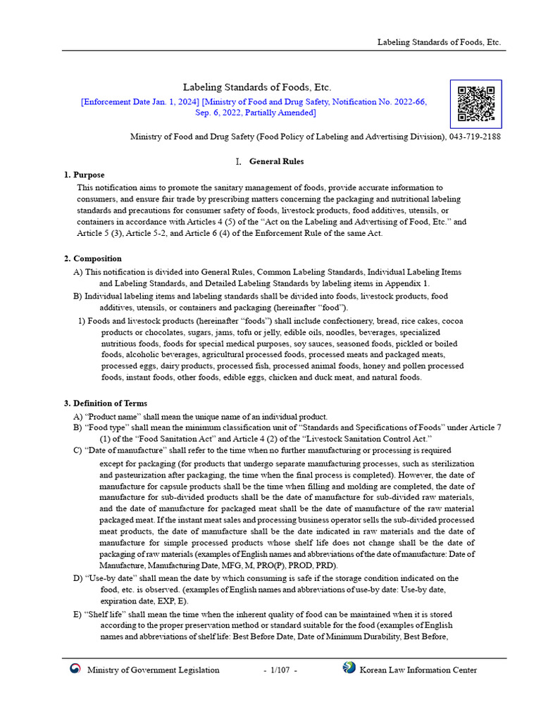 Labeling+Standards+of+Foods,+Etc+ (No.+2022-66) | PDF