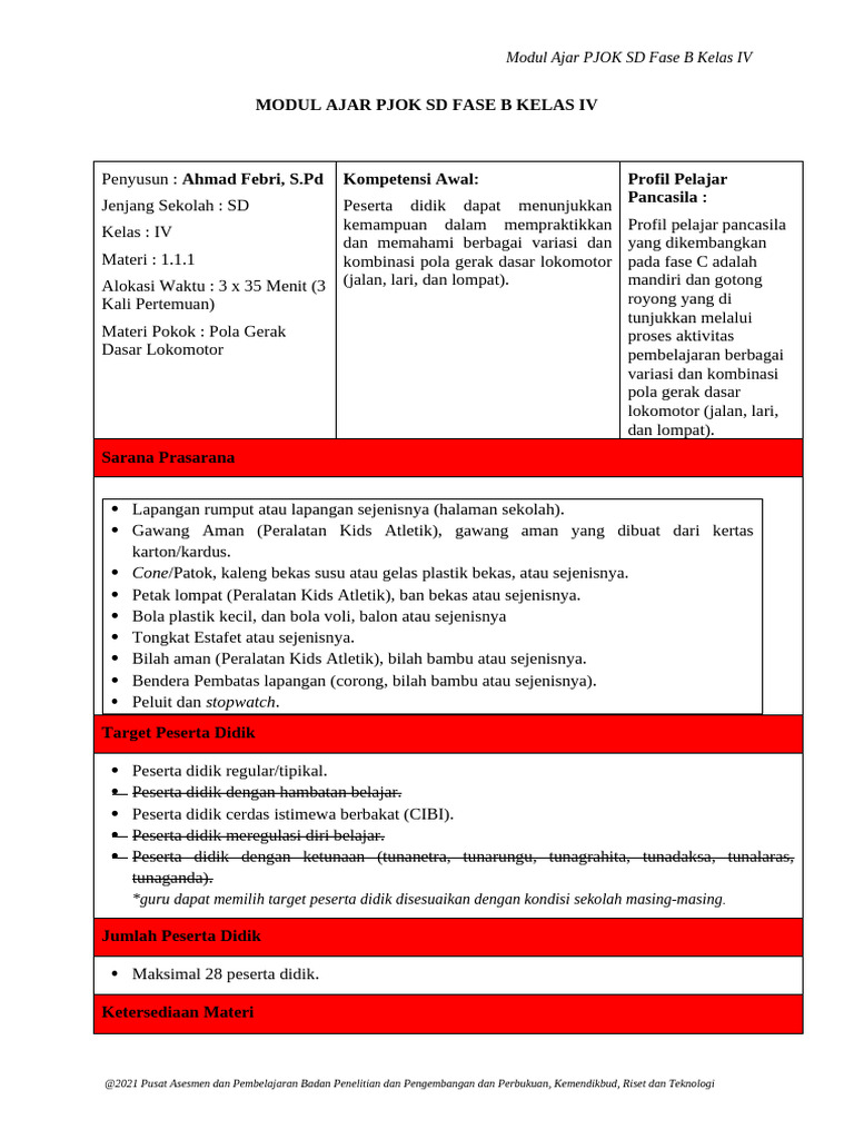 MODUL AJAR KLS 4 Ok | PDF