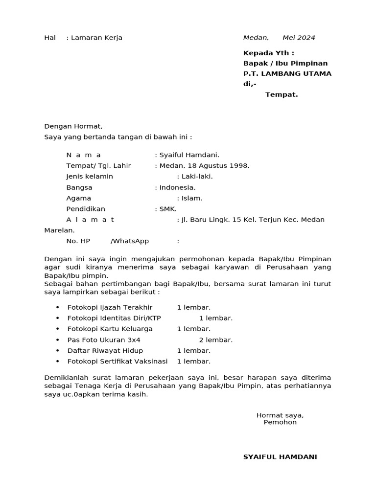 Syaiful Hamdani Lamaran | PDF